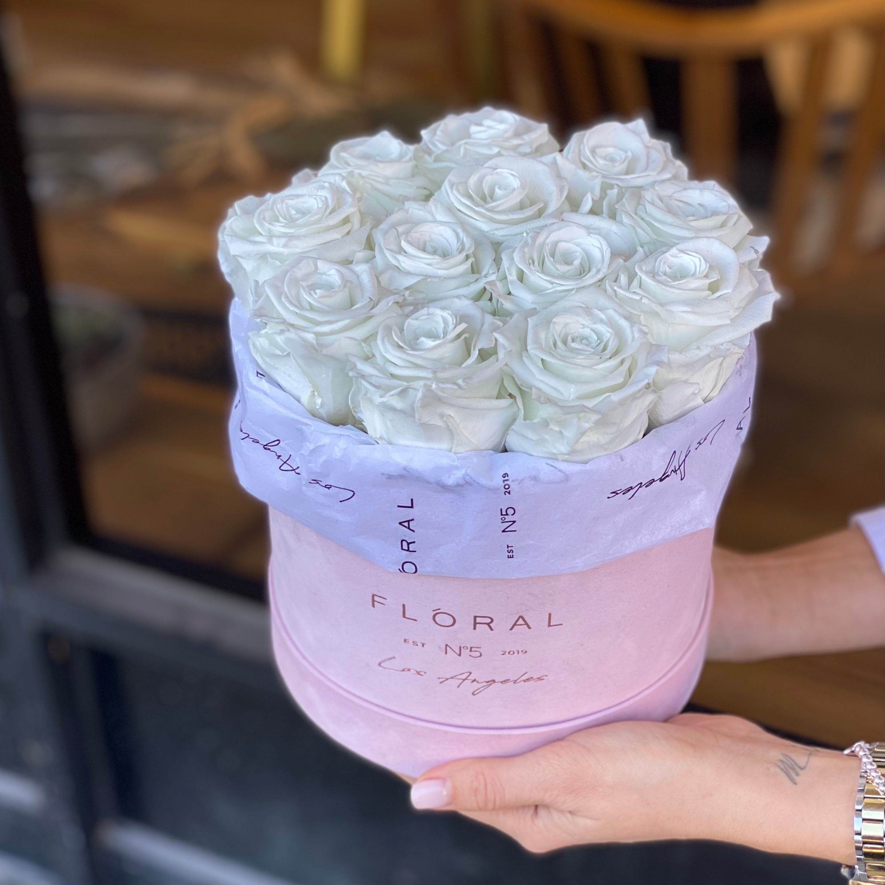 Floral N5 | NO.234 - White Eternal Roses In Pink Box